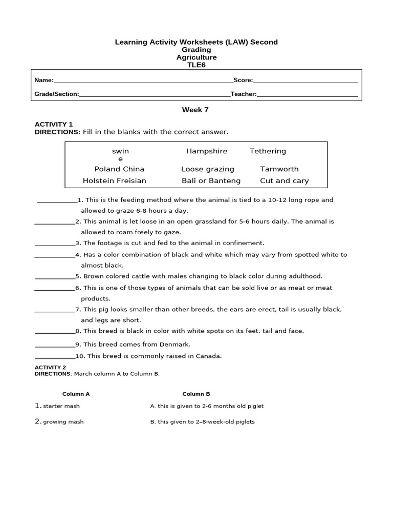 Week 7 Law Tle 6 Agriculture | PDF | Meat | Food Industry