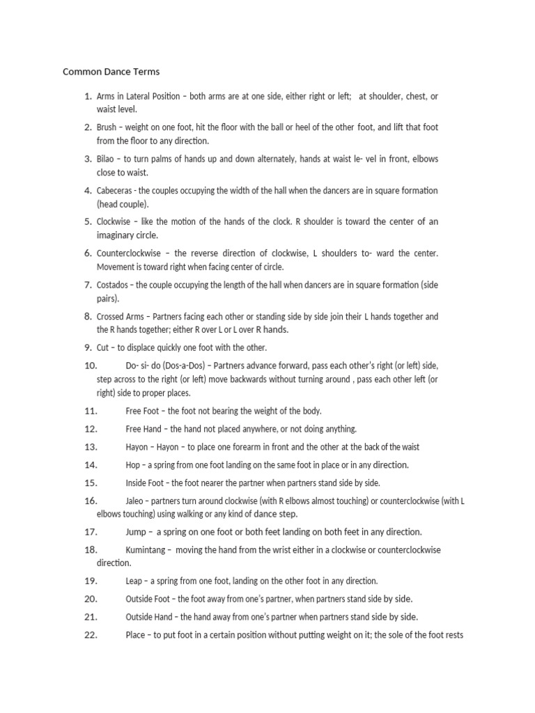 Common Dance Terms (1) | PDF | Foot | Dances