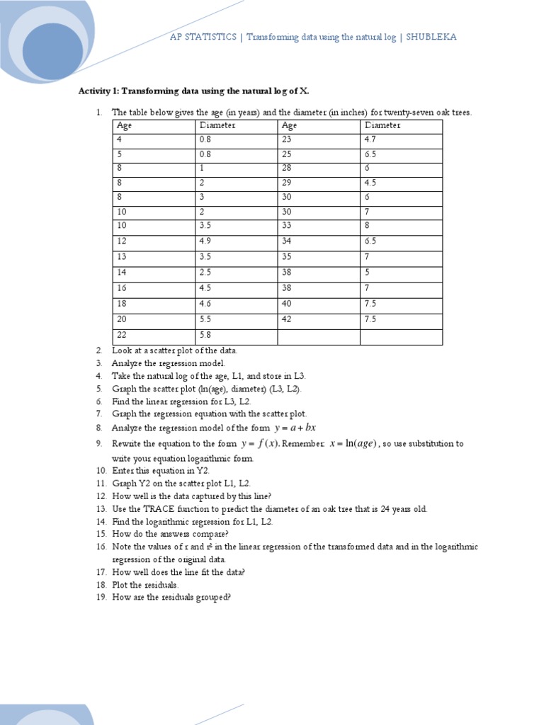 Data Transformation Activity | PDF | Logarithm | Scientific Method