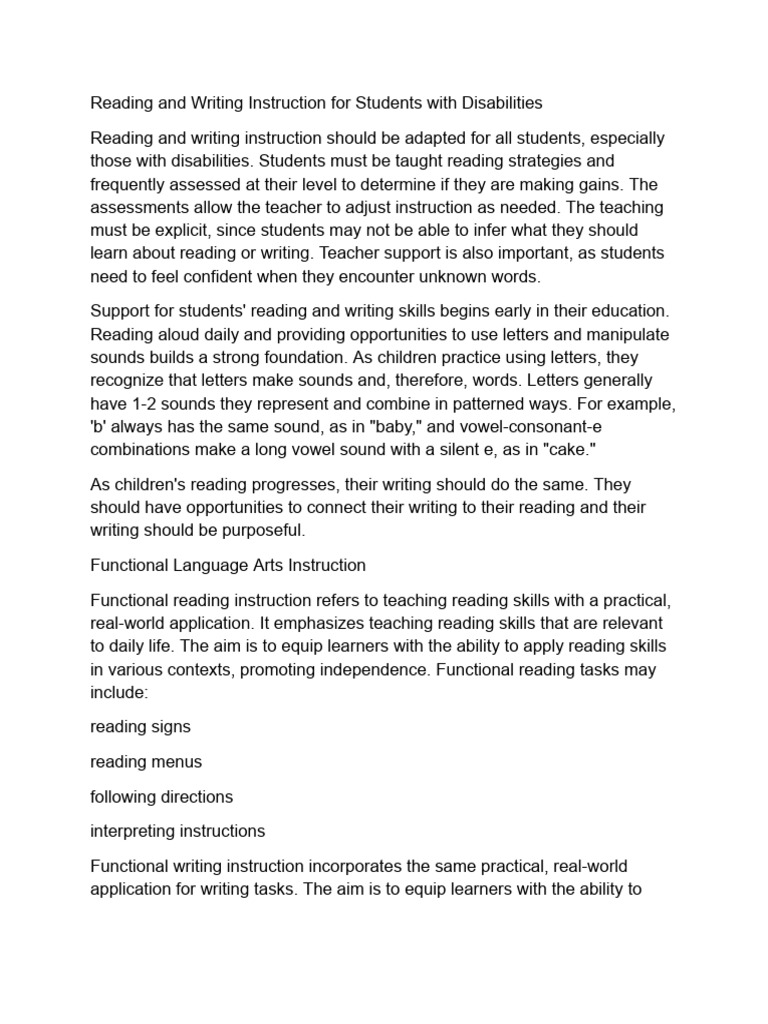 Reading and Writing Instruction For Students With Disabilities | PDF ...