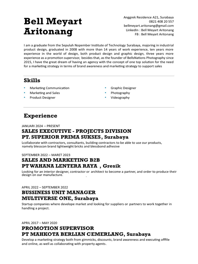 CV Bell Meyart Aritonang | PDF | Design