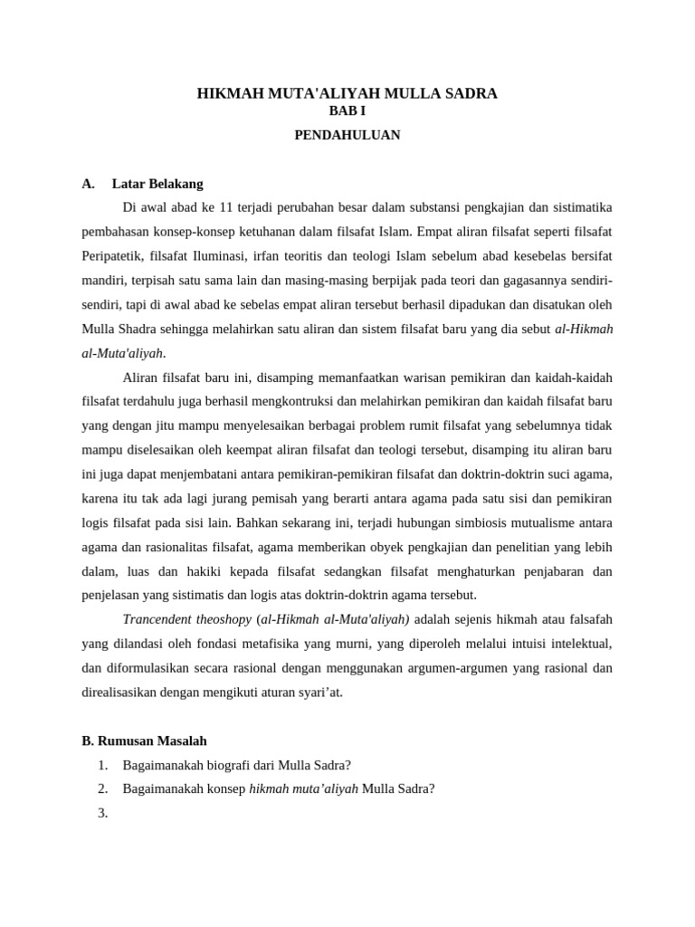 Konsep Hikmah Muta'aliyah Mulla Sadra | PDF