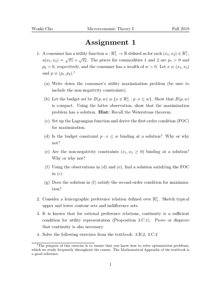Problem Set 1 For Micro G | PDF