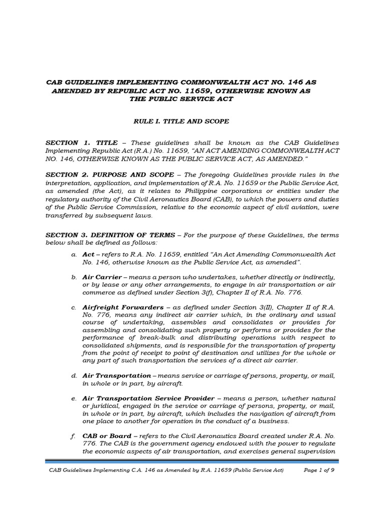Cab Guidelines Implementing Commonwealth Act No | PDF | Fine (Penalty ...