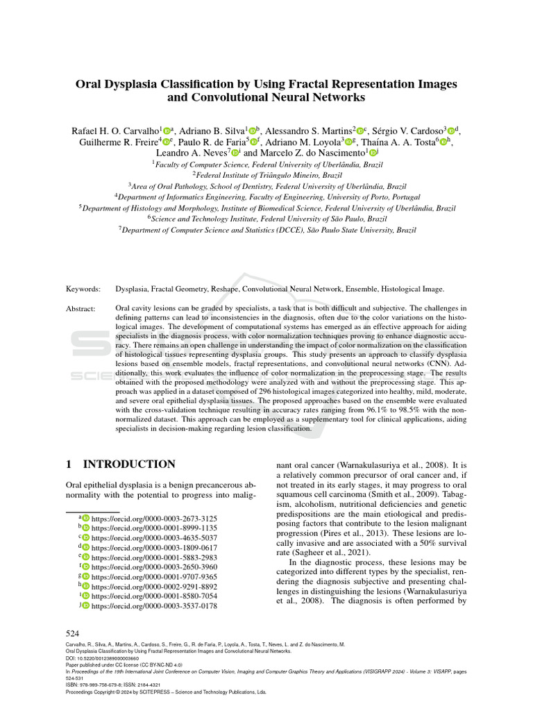 Oral Dysplasia Classification by Using Fractal Representation Images and Convolutional Neural ...