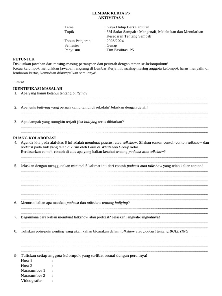 LEMBAR KERJA P5 Aktivitas 3 | PDF