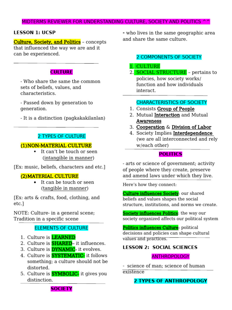 Ucsp Midterms Reviewer | PDF | Anthropology | Society