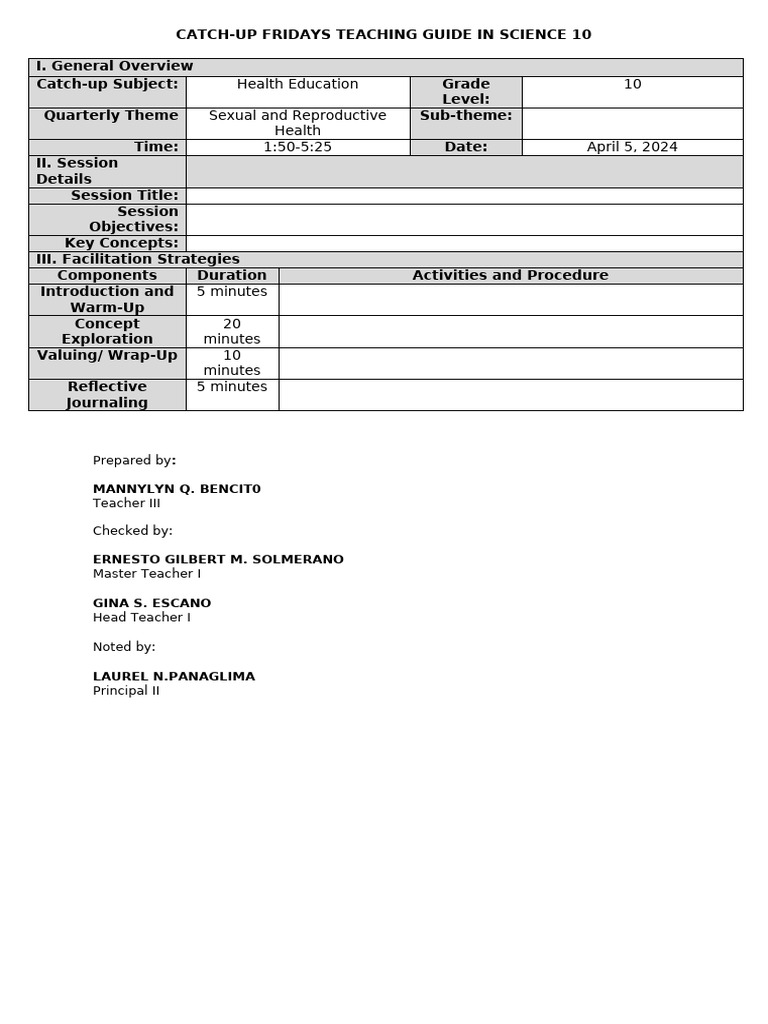 Teaching Guide in Health Education G1O | PDF | Reading Comprehension ...
