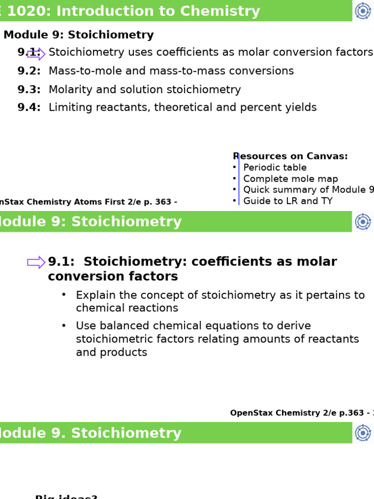 Che1020 Module 9 Blank | PDF | Stoichiometry | Mole (Unit)