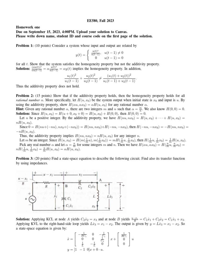 HW1-solutions | PDF | Nonlinear System | Velocity