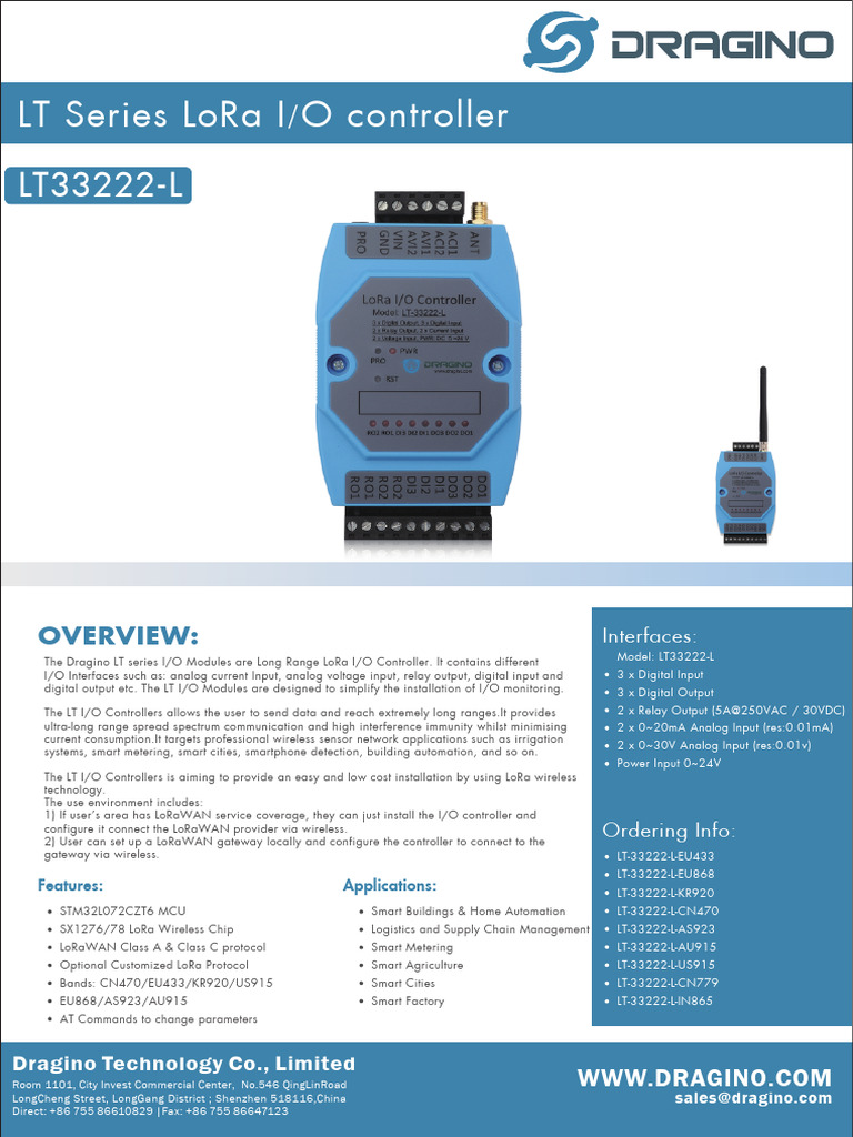 Datasheet LoRa IO Controller | PDF | Building Automation | Electrical ...