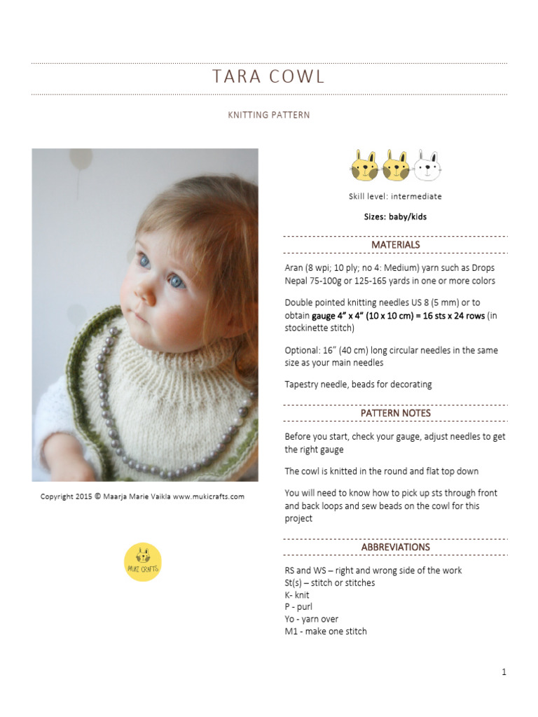 2 Tara Cowl | PDF | Knitting | Knitting Needle