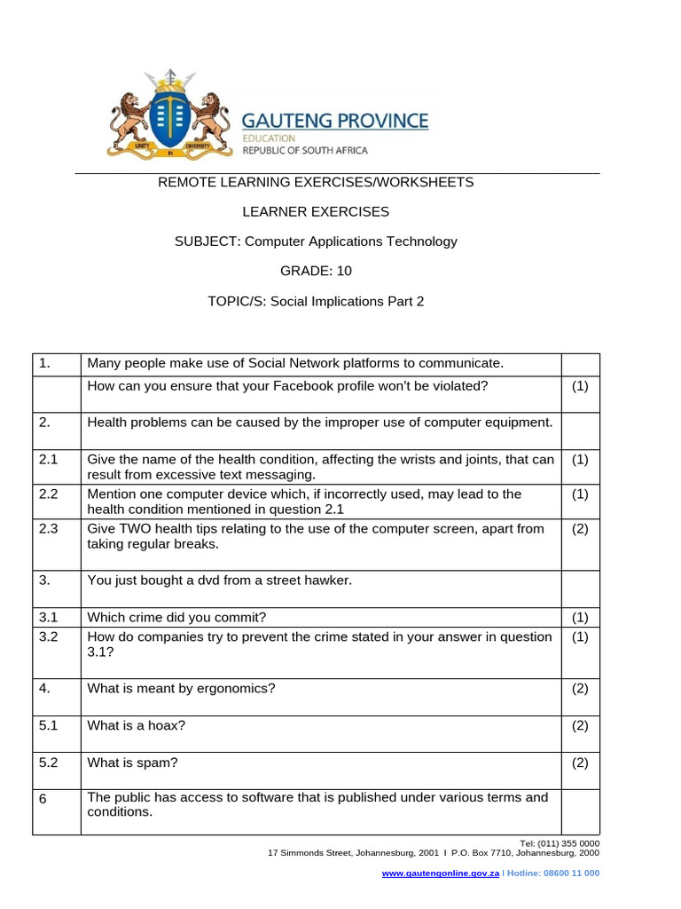 CAT Grade 10 Term 2 Social Implications Part 2 LG | PDF | Computing ...