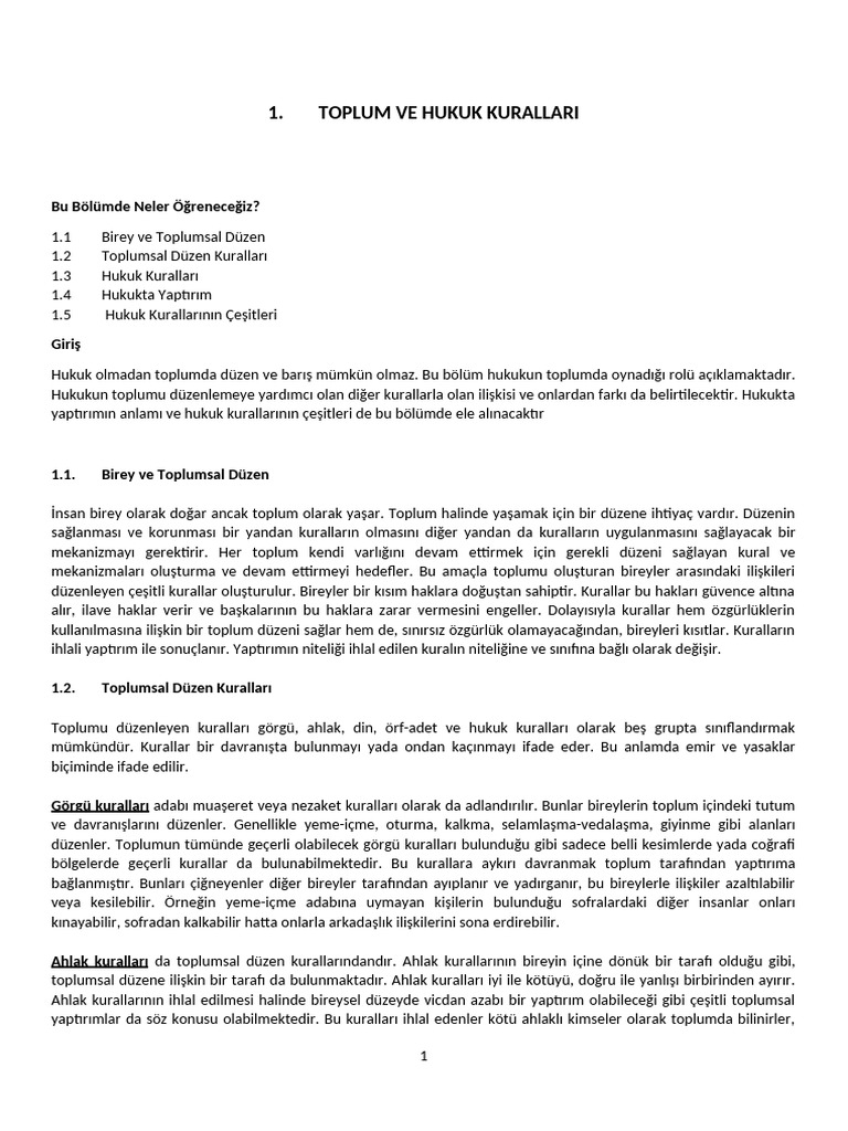 Temel Hukuk Ders Notu | PDF