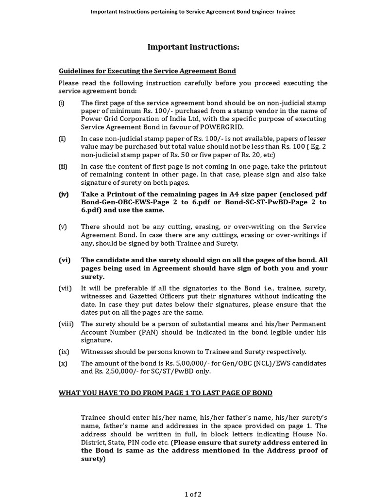 Bond - Important Instructions | PDF | Surety