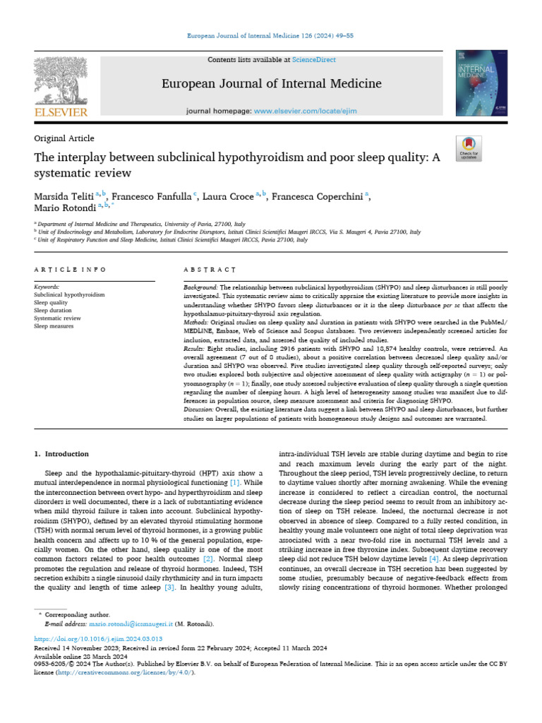 Subclinical Hypothyroidism and Sleep Quality | PDF | Thyroid ...