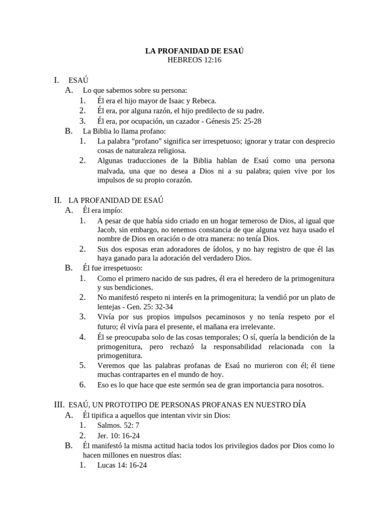 La profanidad de Esau | PDF | Jacob | Creencia religiosa y doctrina