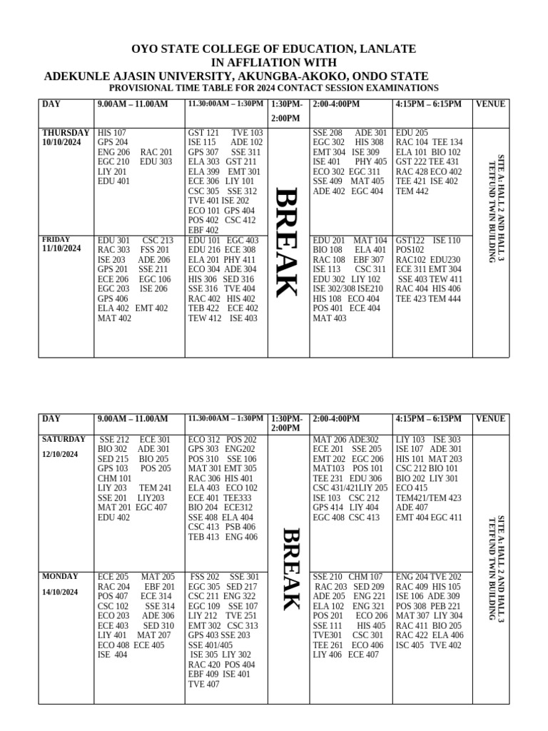 Aau Examination Timetable 2023 (1) - 3 | PDF