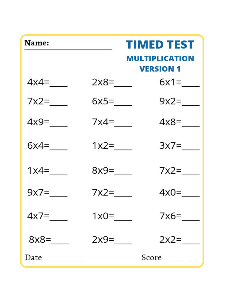 Timed Test Math Multiplication Worksheet | PDF