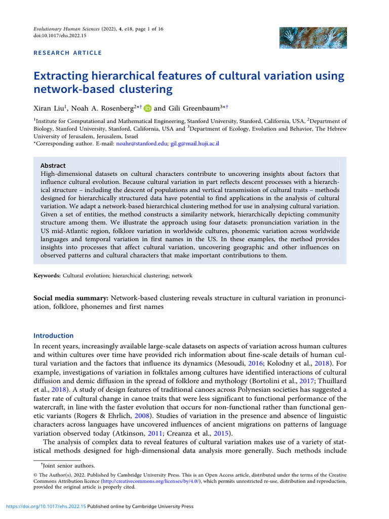 Extracting Hierarchical Features Of Cultural Variation Using Networkbased Clustering Pdf