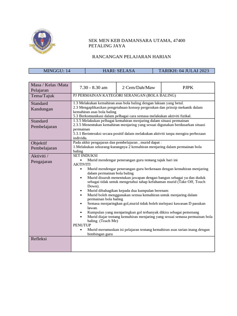 Contoh RPH PJPK | PDF