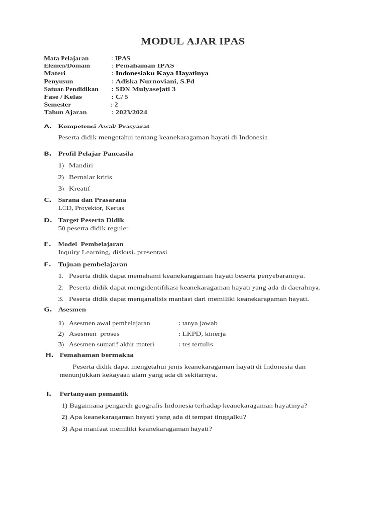 Modul Ajar Adiska | PDF