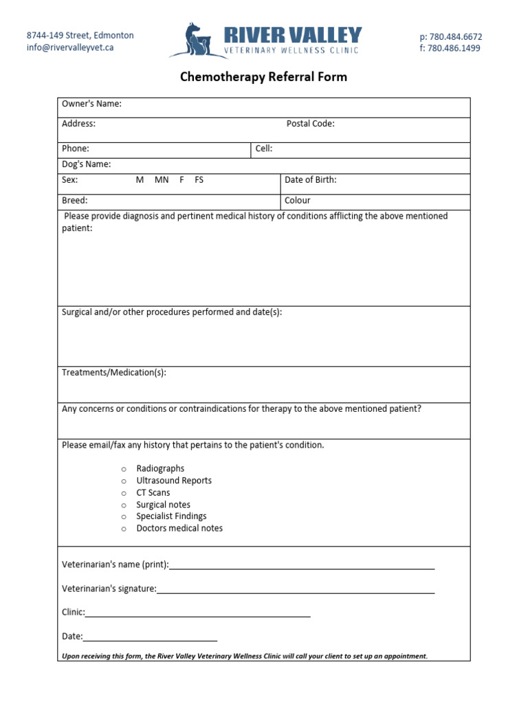 Chemotherapy Referral Form for Pets | PDF