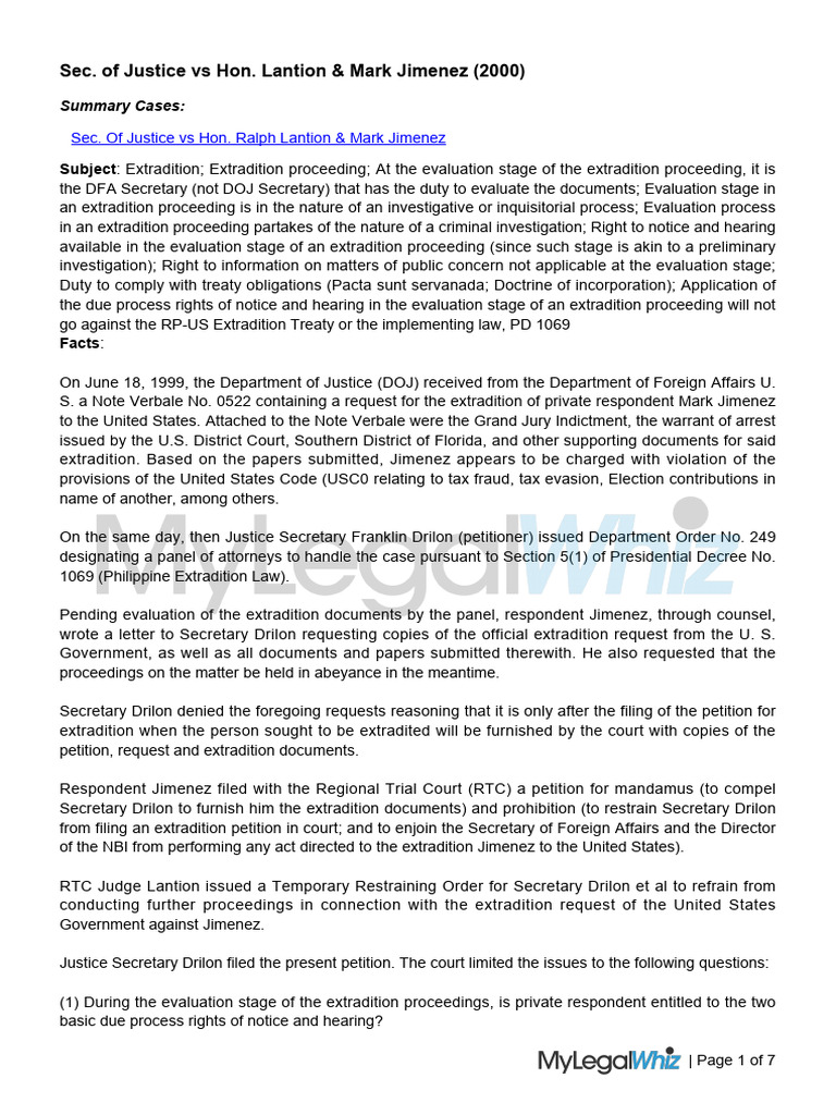 Extradition Process in RP-US Treaty Case | PDF | Extradition ...