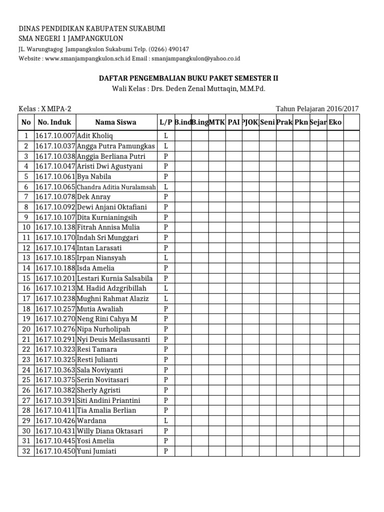 Format Pengembalian Buku Paket | PDF
