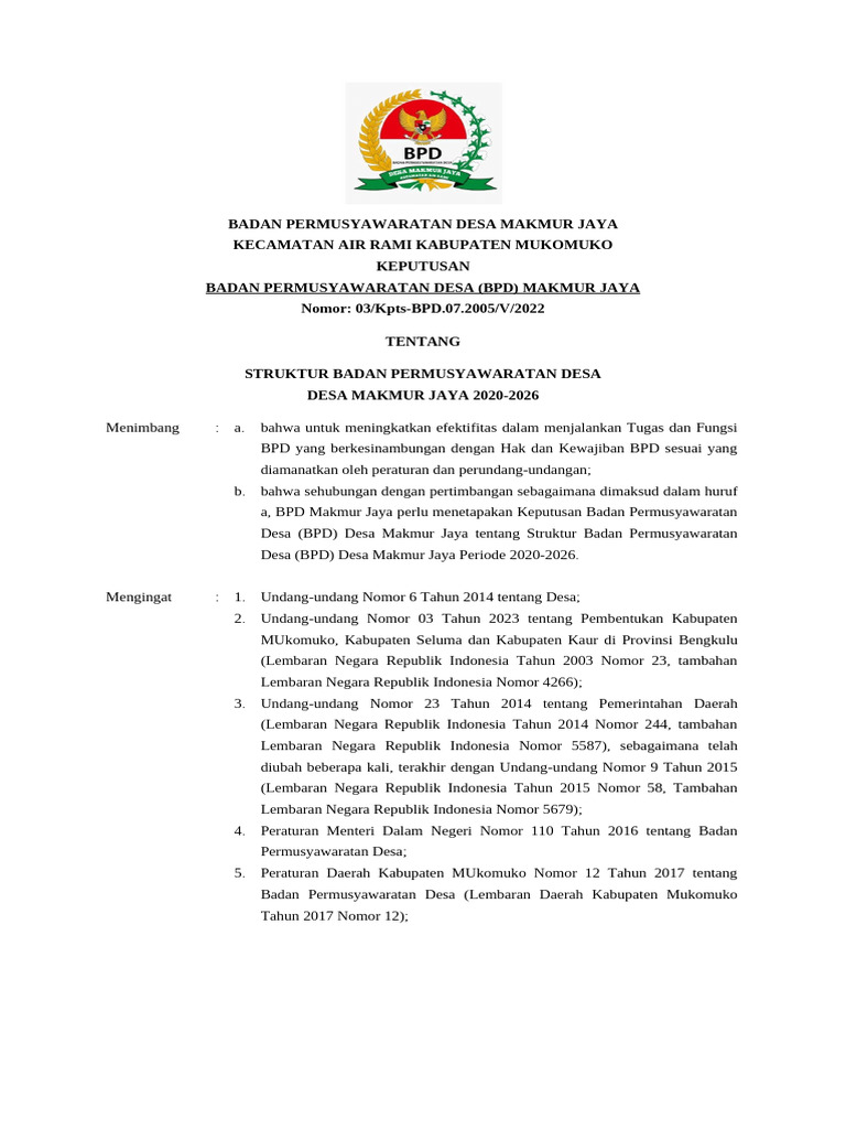 Keputusan BPD Tentang Struktur | PDF