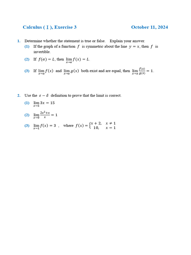 1131011 Calculus, Exercise 3 | PDF