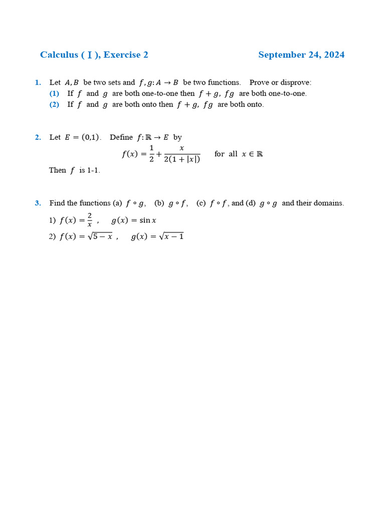 1130924 Calculus, Exercise 2 (1) (3) | PDF