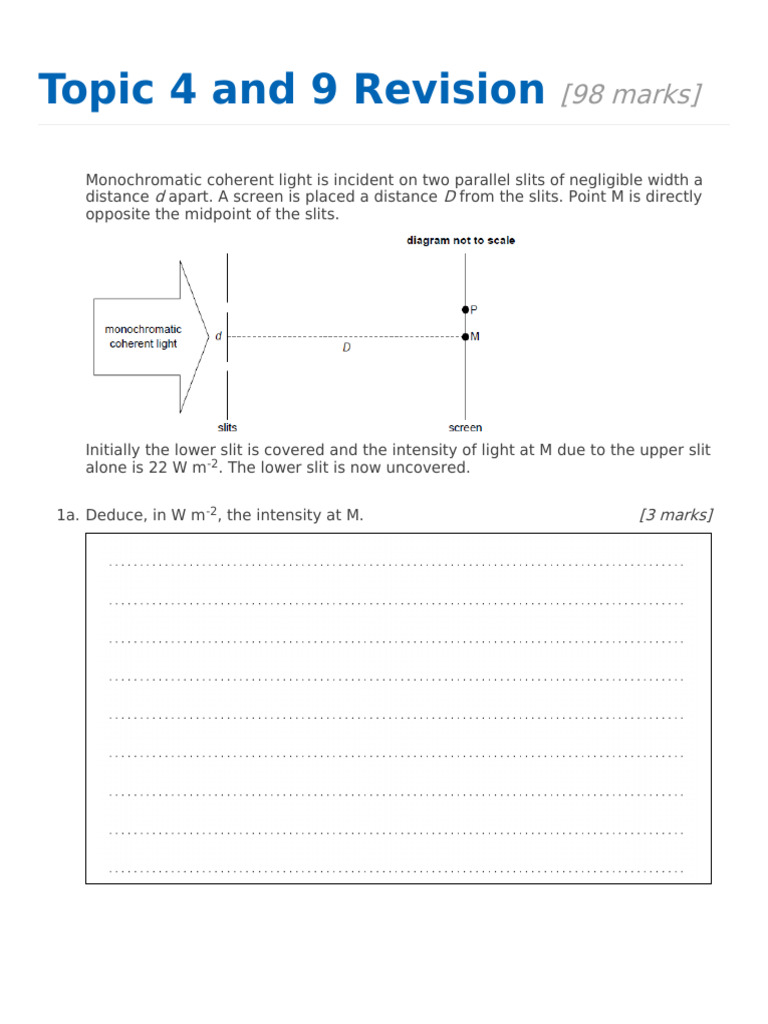 Topic_C (HL and SL)_Revision (1) | PDF | Diffraction | Wavelength