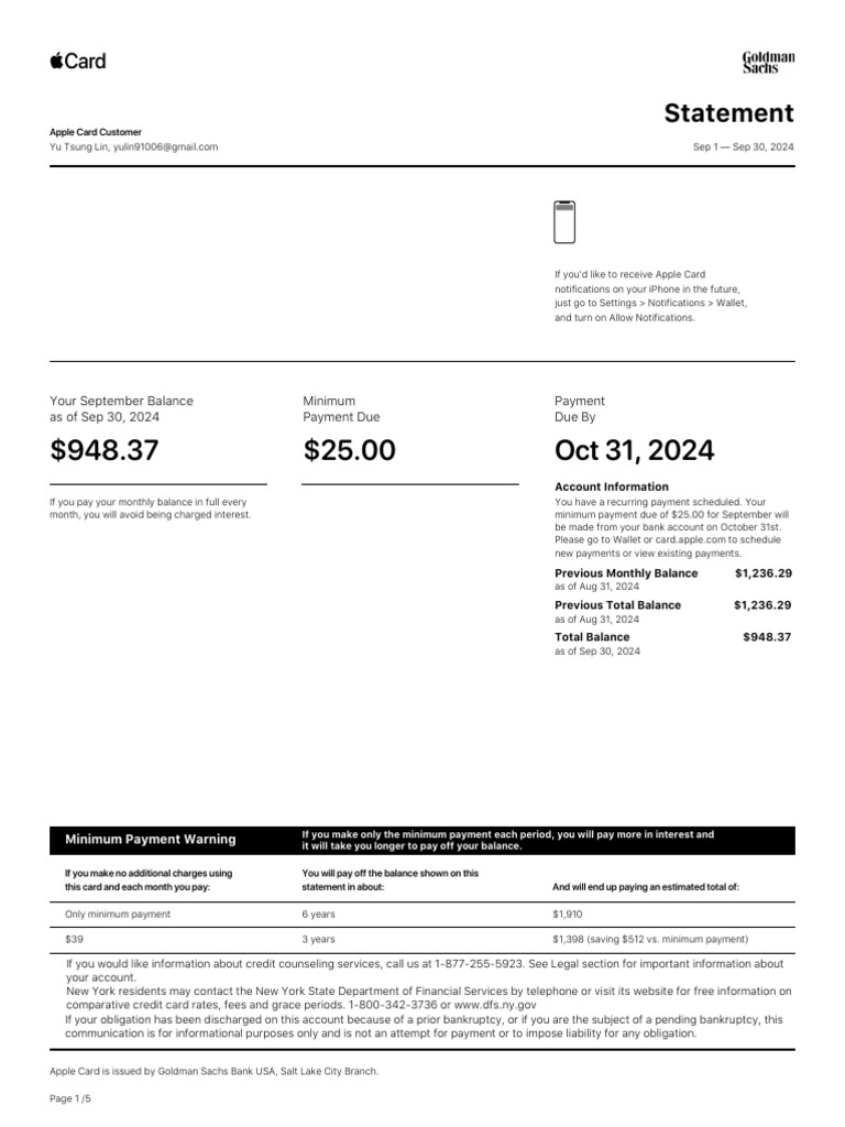 Apple Card Minimum Payment Overview | PDF | Credit Card | Interest