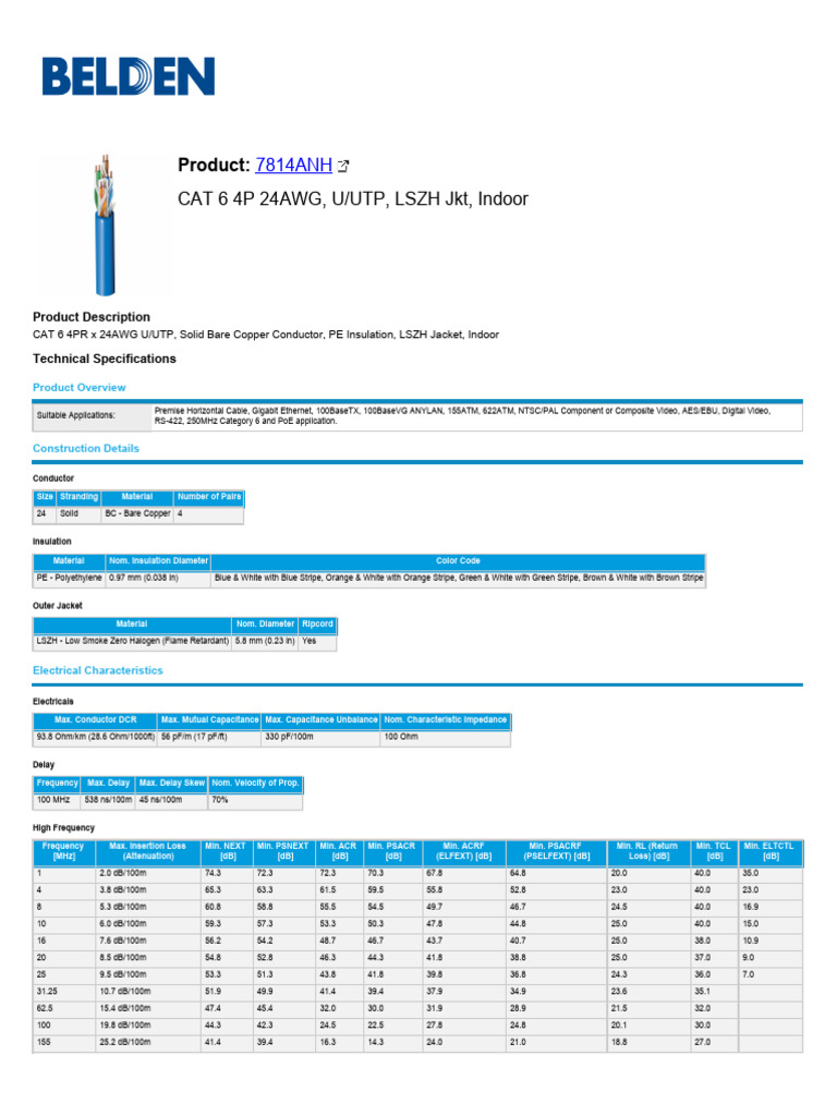 Network Cable - 7814ANH - Techdata | PDF | Electronics | Electrical Engineering