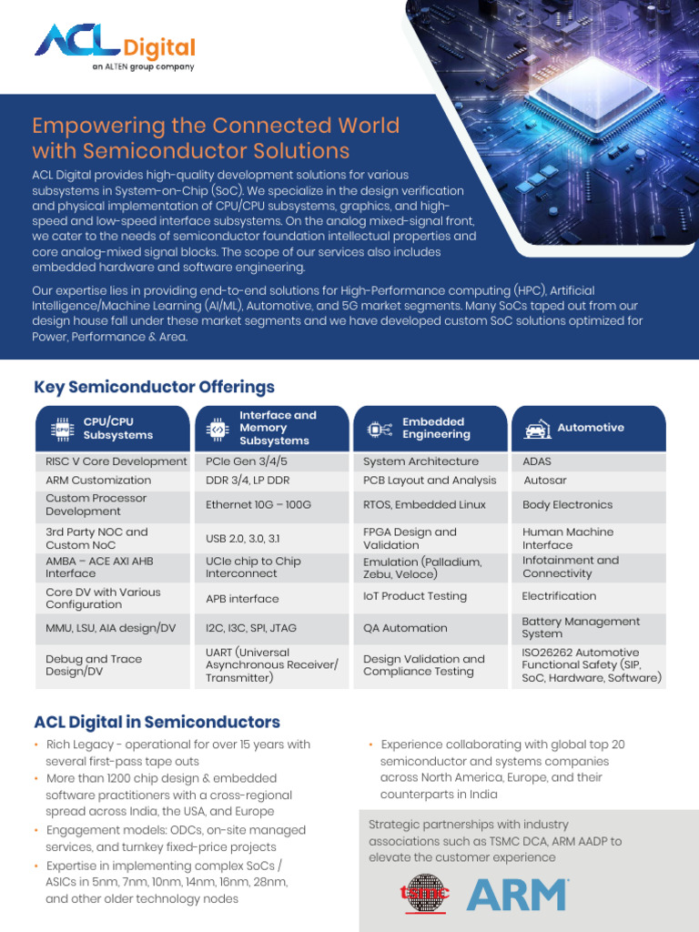 ACL Digital - Semiconductor Solutions | PDF | System On A Chip | Engineering