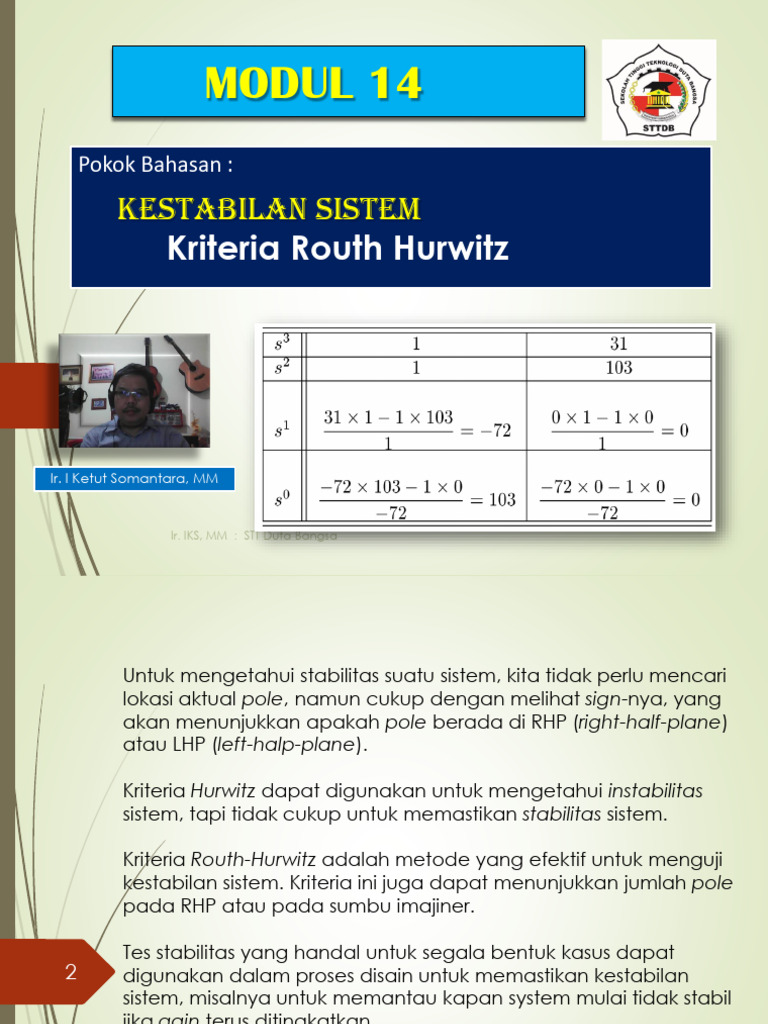Modul 14 Kriteria Routh Hurwitz - 080150 | PDF | Metode & Bahan Ajar | Komputer