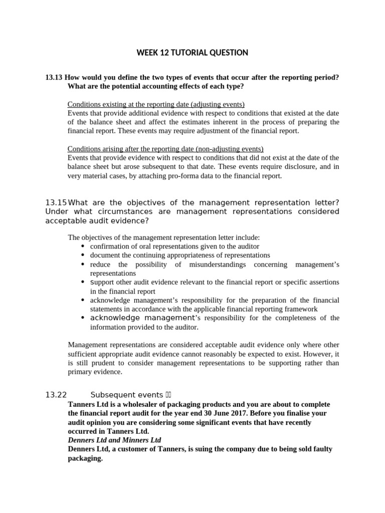 Week 12 Tutorial Question An Solutions | PDF | Audit | Balance Sheet