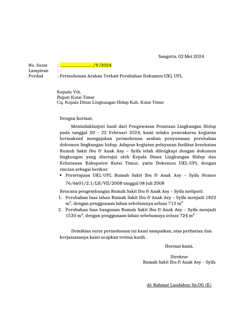 Surat Permohonan Pertek-1 | PDF | Kesehatan Holistik