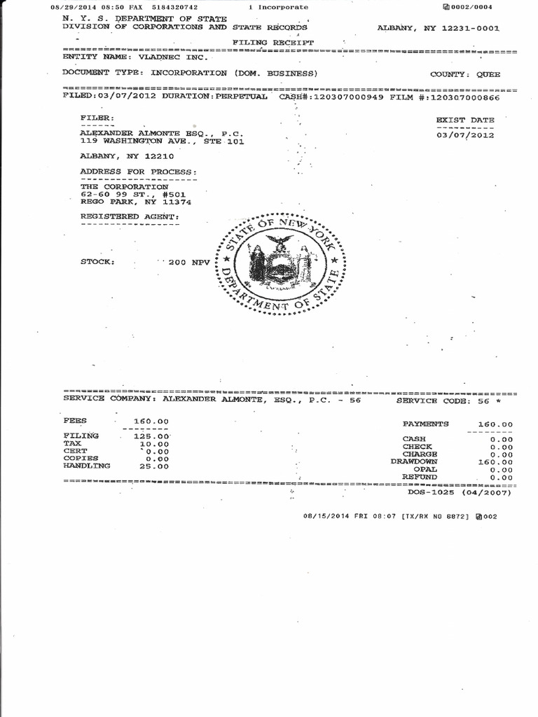 Filing Receipt Vladnec Inc | PDF