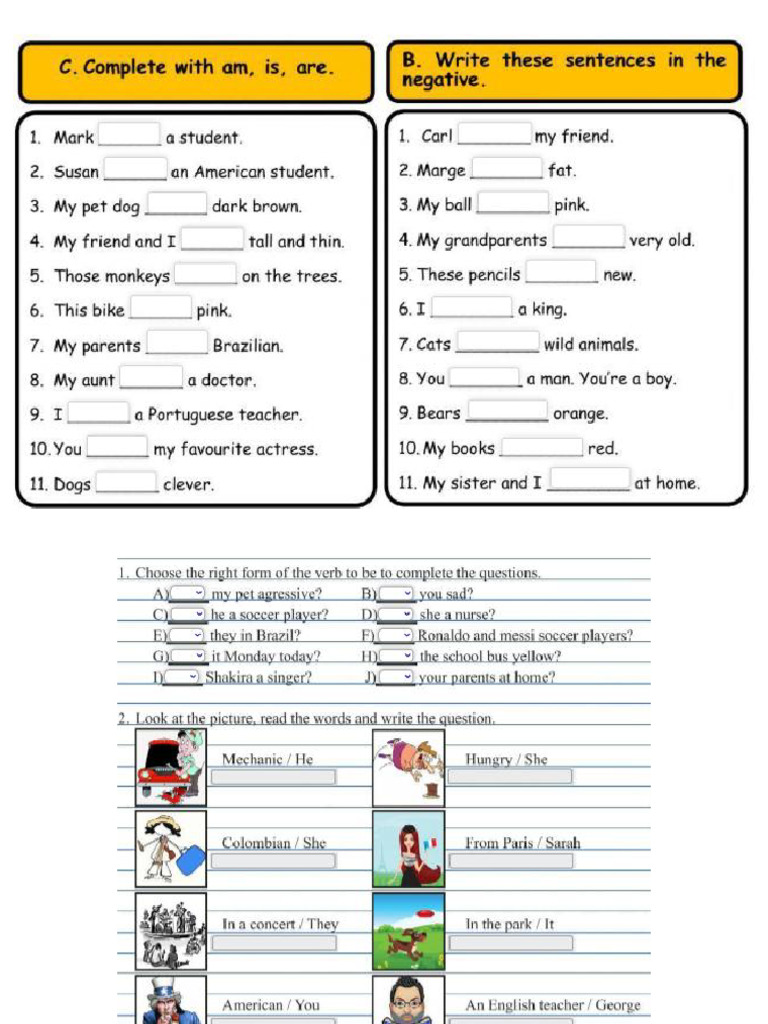 Verb To Be Homework | PDF