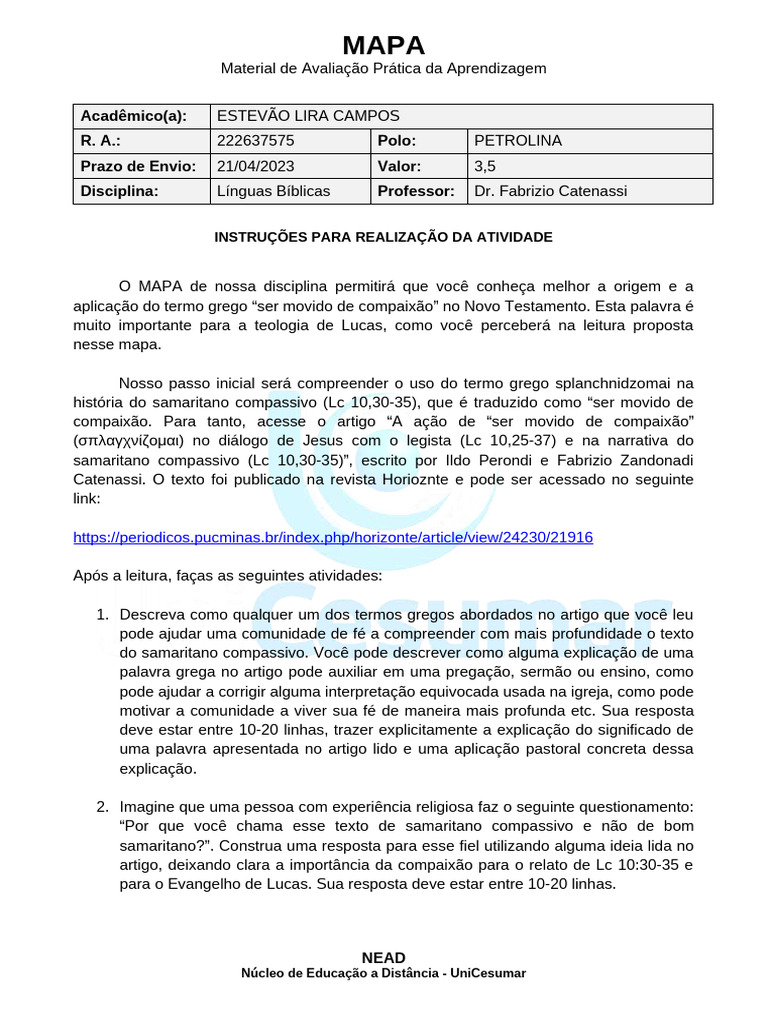 Linguas Bíblicas - Estevão Lira Campos | PDF | Jesus | Evangelho de Lucas