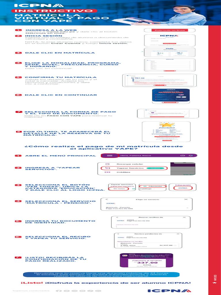 Matrícula Virtual ICPNA y Pago con Yape | PDF