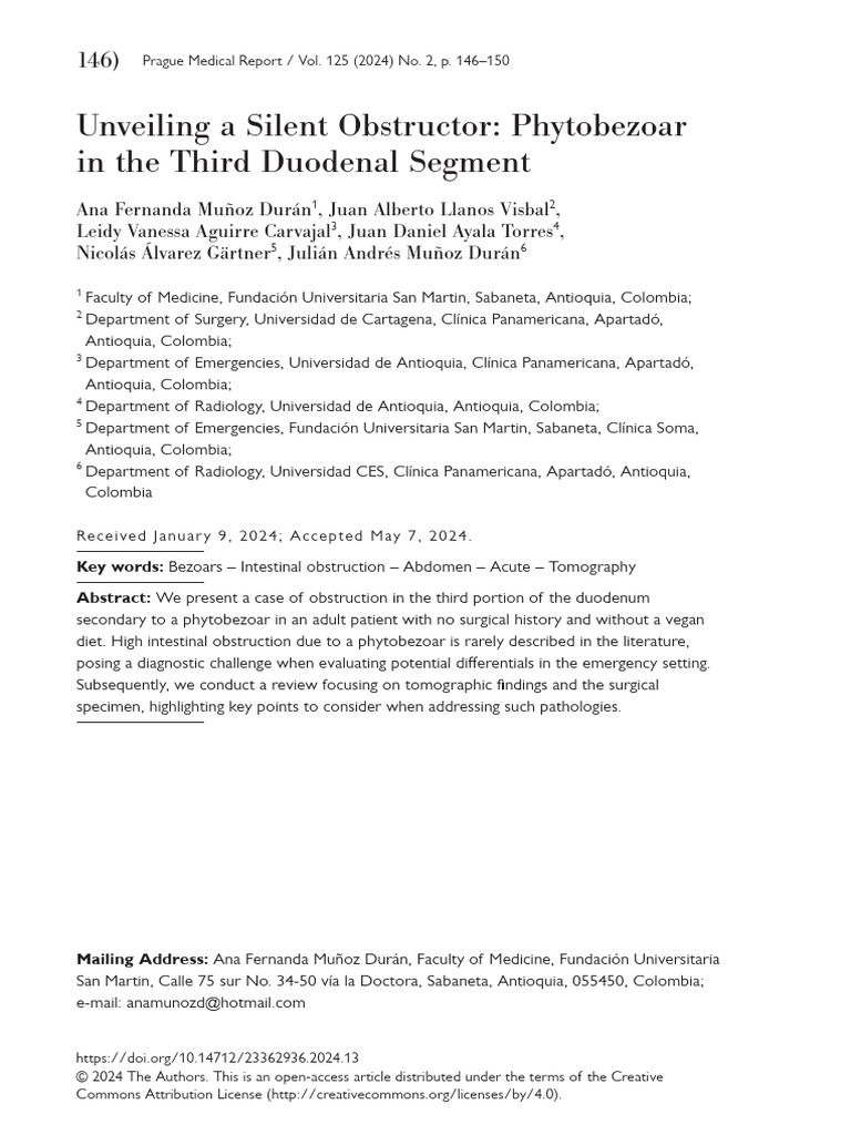 Unveiling A Silent Obstructor - Phytobezoar in The Third Duodenal ...