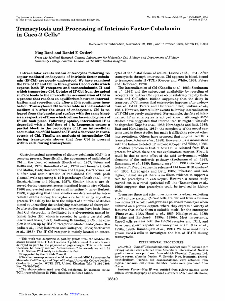 Transcitose e Processamento Do Fator Intrínseco-Cobalamina em Células ...