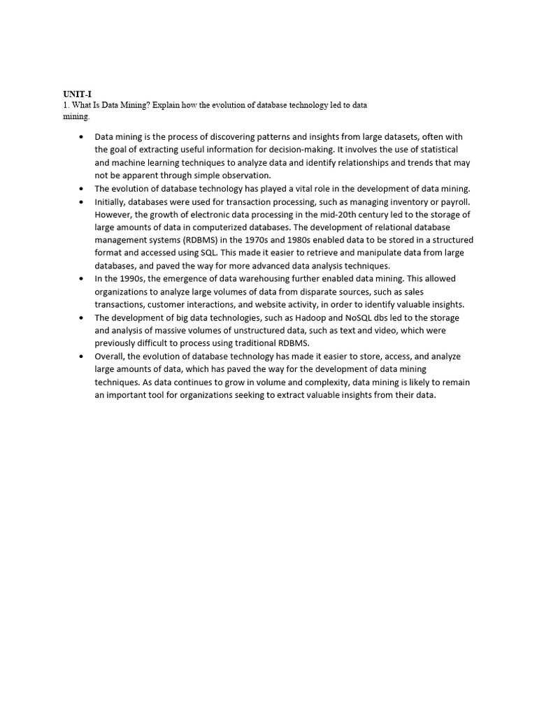 unit 1 | PDF | Principal Component Analysis | Data Warehouse