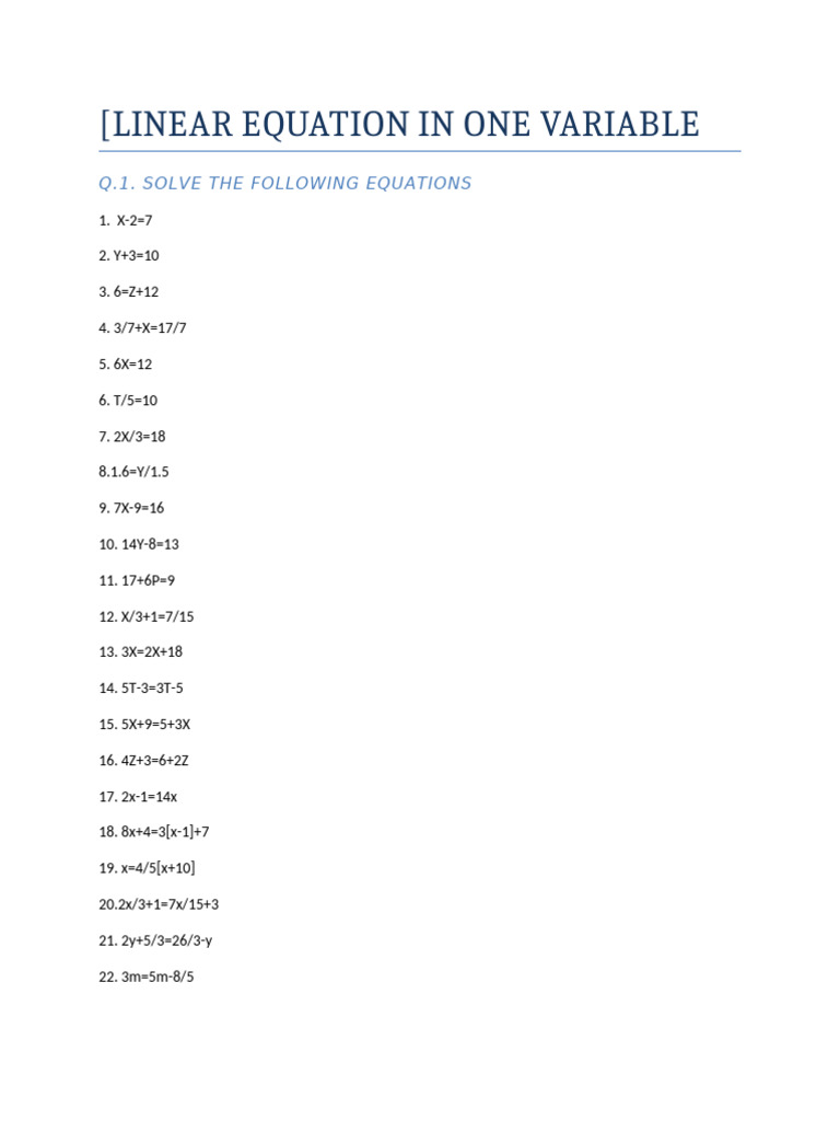 Linear Equation in One Variable | PDF