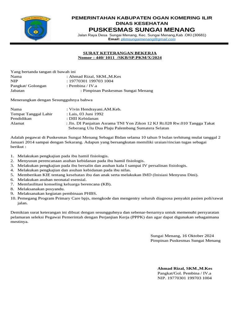 Surat Ket Bekerja | PDF