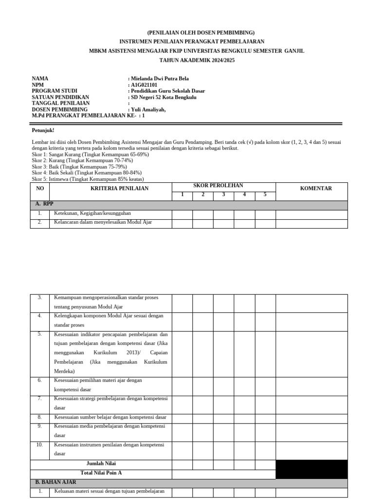 Format Penilaian Mengajar Dan Perangkat Pembelajaran | PDF