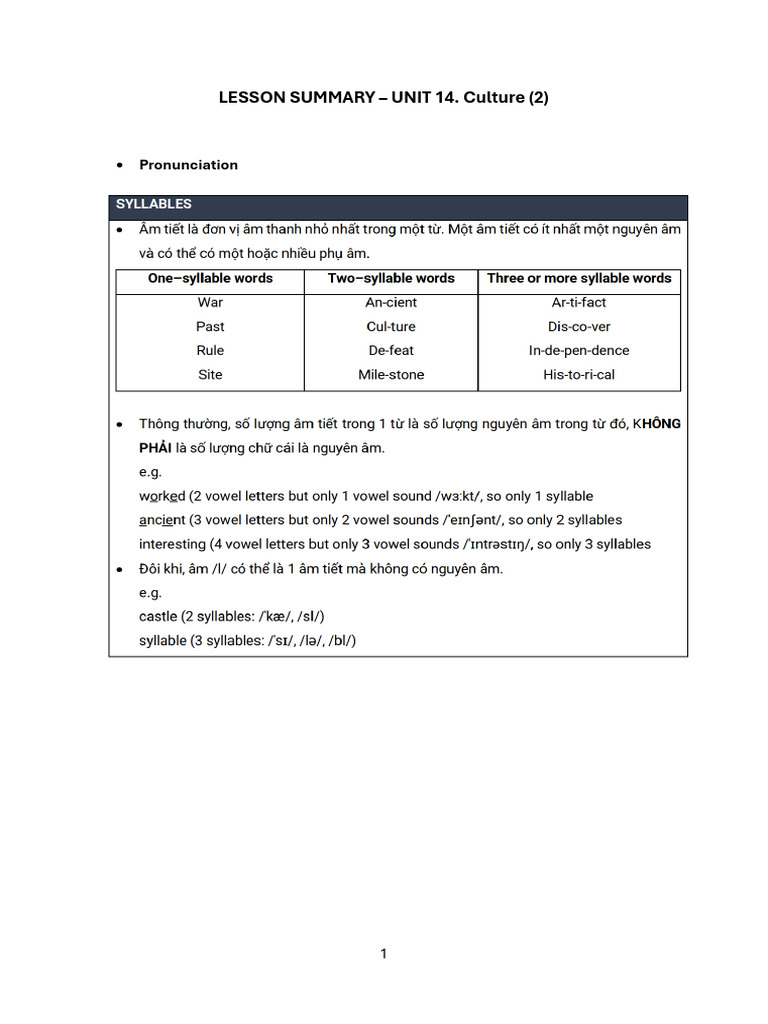Lesson Summary - Unit 14. Culture | PDF | Social Science | Foreign ...